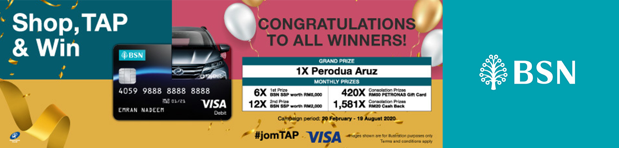 Shop, TAP & Win Debit Card Campaign Winners Announcement | BSN Malaysia